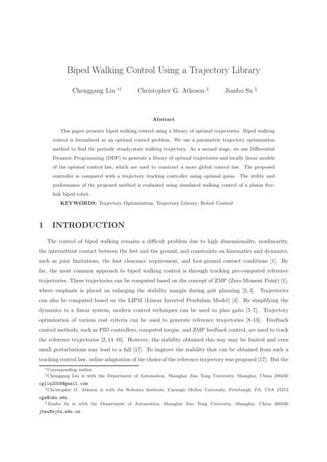 Pdf Biped Walking Control Using A Trajectory Librarycgapapers