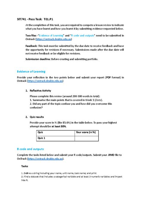 Sit741 T1 Ontrack Task 1 For Pass Sit 741 Pass Task T01 At The