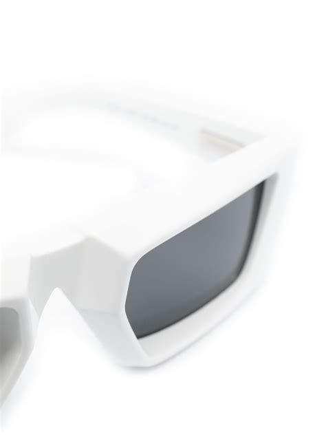 Prada Eyewear Logo Lettering Rectangle Frame Glasses White Farfetch