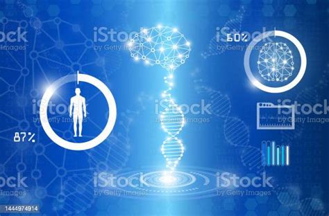 파란 빛 두뇌 및 인체 치유에 있는 추상적인 배경 기술 개념 시험 분석 클론 Dna 인간을 가진 미래 및 세계적인 국제 의학에 있는 기술 현대 의학 Dna에 대한 스톡 벡터