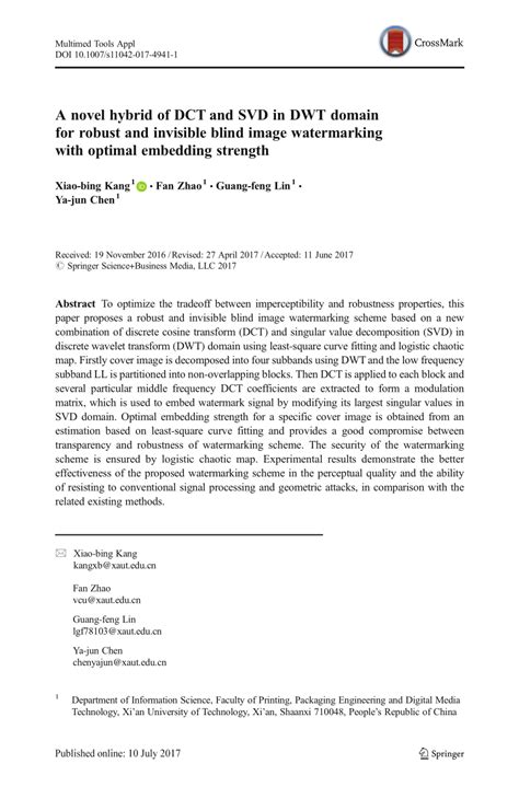 Pdf A Novel Hybrid Of Dct And Svd In Dwt Domain For Robust And