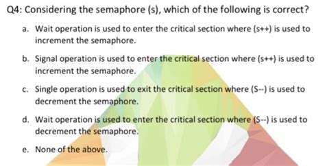 Solved Q4 Considering The Semaphore S ﻿which Of The