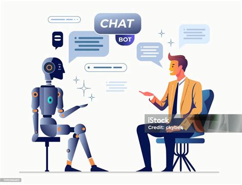 챗봇 Ai 회사에서 개발한 인공 지능 챗봇을 사용하고 채팅합니다 디지털 챗봇 로봇 응용 프로그램 대화 도우미 개념 대화를 위한