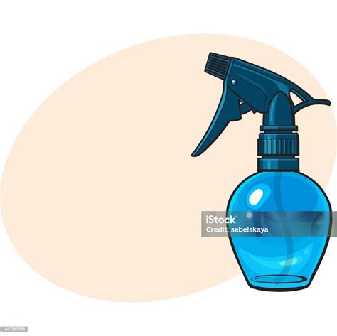 레이블이 없는 투명 한 플라스틱 미용사 스프레이 병 스케치 스타일 벡터 일러스트 레이 션 공란에 대한 스톡 벡터 아트 및 기타