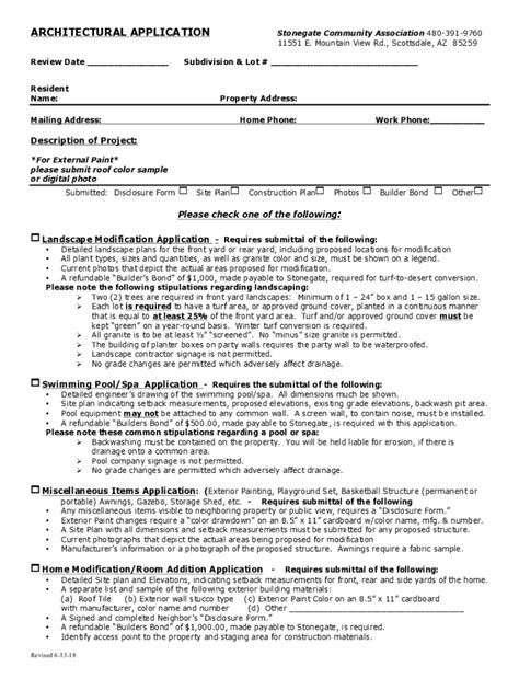 Fillable Online Architectural Application Revised 020817pub Fax