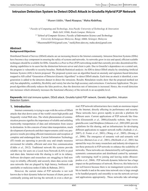 Pdf Intrusion Detection System To Detect Ddos Attack In Gnutella