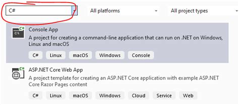 missing option for c but only f when creating new asp core web app model view controller