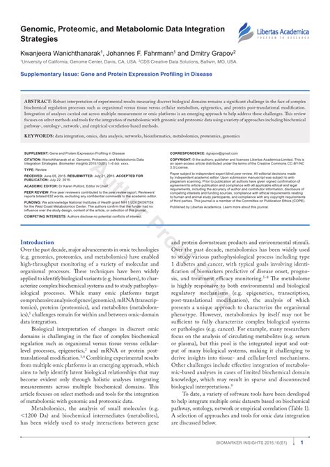 Pdf Genomic Proteomic And Metabolomic Data Integration Strategies