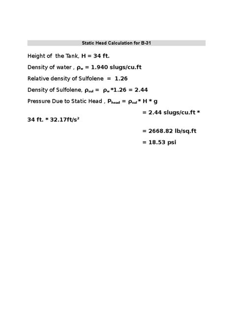 Static Head Calculation For B 31 Pdf