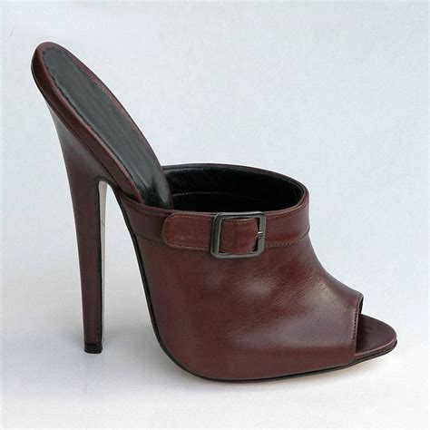 Taafo High Heel Mules Pump Shoes 16cm Stilettos Black Leather Open Toe