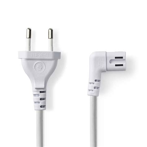 Захранващ кабел евро мъжки 2 Pin Iec 320 C7 огънат 2м бял Nedis Emag Bg
