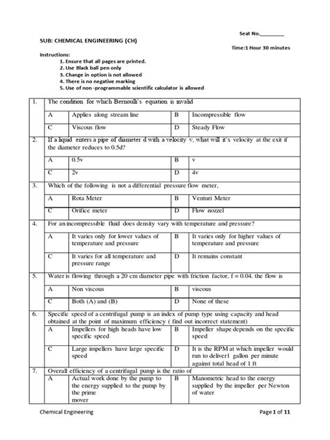 Chemical Engineering Question Paper Pdf Chemical Reactor Reaction