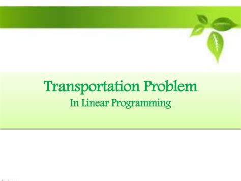 transportation problem in linear programming