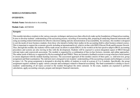ACC60104 Module Information September 2023 MODULE INFORMATION OVERVIEW Module Name