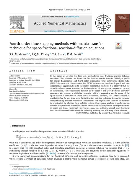 Pdf Fourth Order Time Stepping Methods With Matrix Transfer Technique For Space Fractional