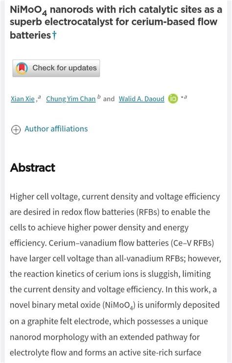 呢篇論文對我意義重大 曾經我中學嘅時候redox reaction同redox flow batteries嗰幾課嘅midterm大炒