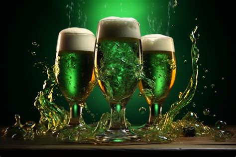Premium Ai Image Green Beer Pours Into Glasses Creating A Lively
