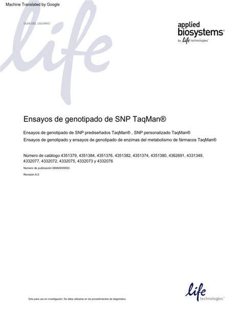 Taqman Snp Genotyping Assays Man Pdf Polimorfismo De Nucleótido