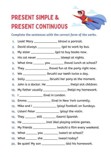 Present Simple Present Continuous Worksheets 7 класс