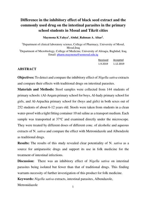 Pdf Difference In The Inhibitory Effect Of Black Seed Extract And The Commonly Used Drug On