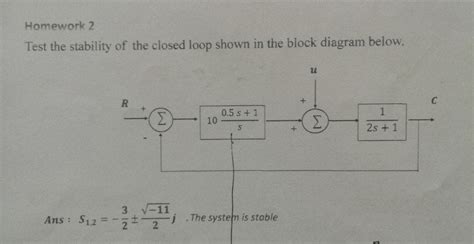 Solved Homework Test The Stability Of The Closed Loop Chegg Com