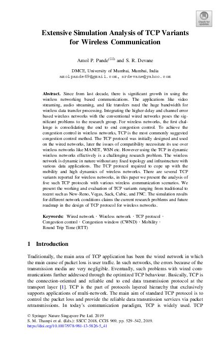 Pdf Extensive Simulation Analysis Of Tcp Variants For Wireless