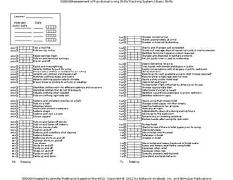 Afls Basic Living Skills Digital Data Sheet By Happy Little Lilacs