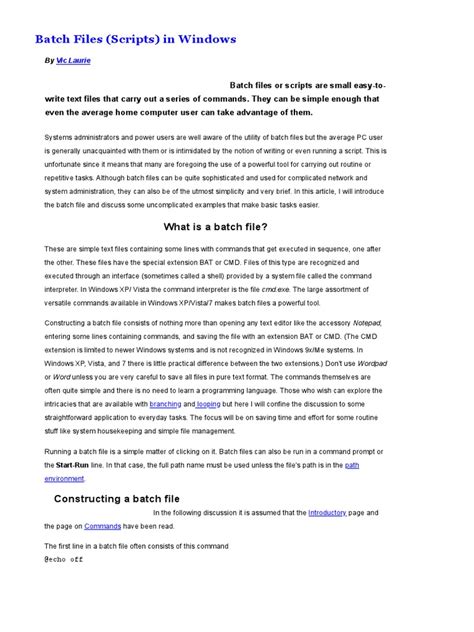 Batch Files Scripts In Windows Pdf Command Line Interface Control Flow