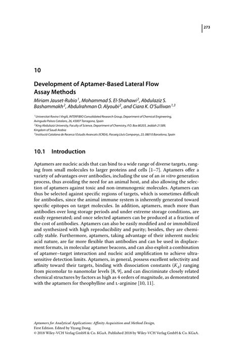 Pdf Development Of Aptamer Based Lateral Flow Assay Methods Affinity Acquisition And Method
