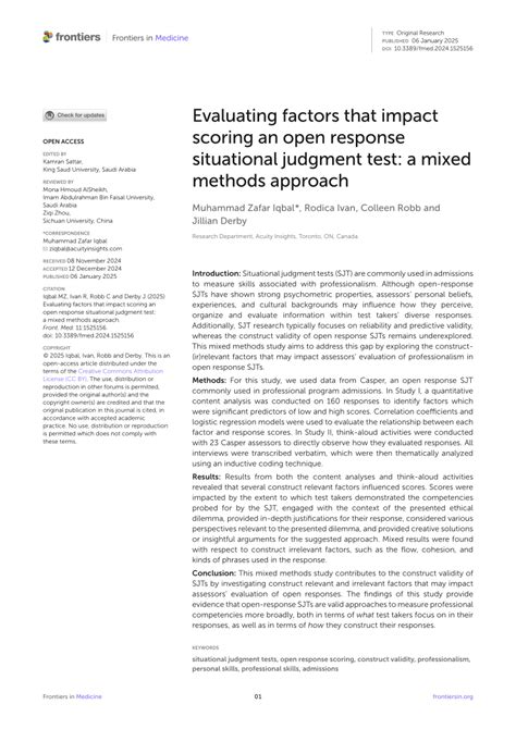 Pdf Evaluating Factors That Impact Scoring An Open Response Situational Judgment Test A Mixed