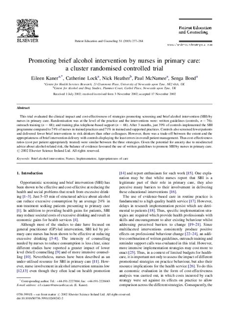 Pdf Promoting Brief Alcohol Intervention By Nurses In Primary Care A Cluster Randomised