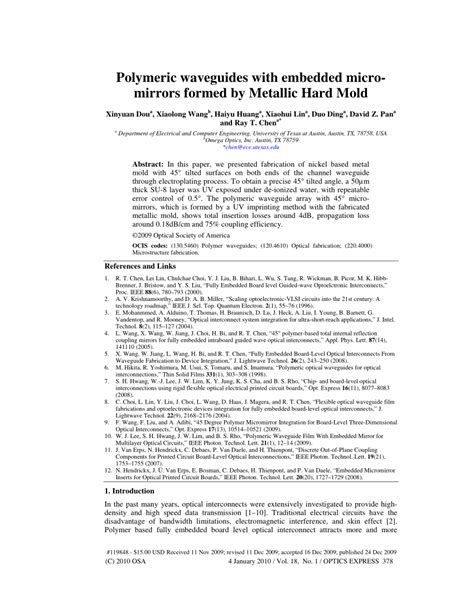 Pdf Polymeric Waveguides With Embedded Micro Mirrors Formed By