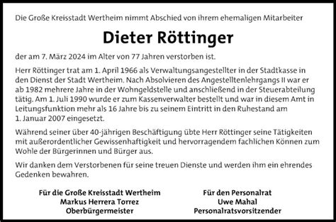 Traueranzeigen Von Dieter Röttinger Trauerportal Ihrer Tageszeitung