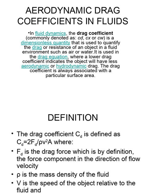 Aerodynamic Drag Coefficients In Fluids Pdf Drag Physics Fluid Dynamics