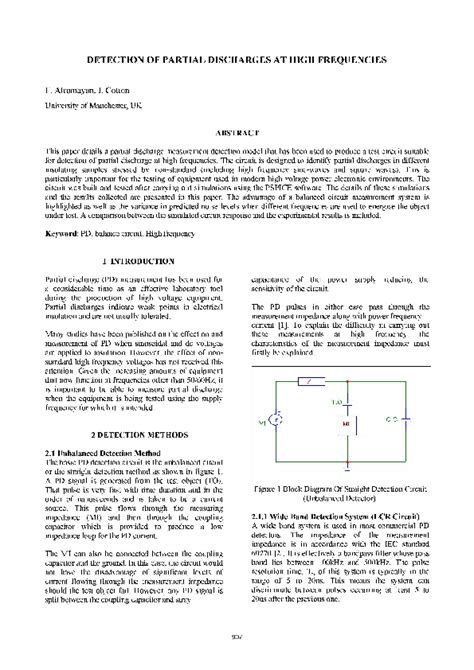 Pdf Detection Of Partial Discharges At High Frequencies