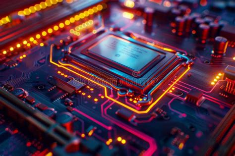 Computer Chip Macro Photo Electronic Processor Microchip Motherboard Part Closeup Stock Photo