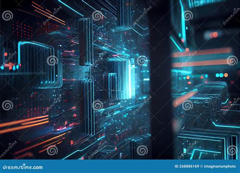 Render Of A Macro View Of A Futuristic Electronic Circuit Board With Microchips And Processors