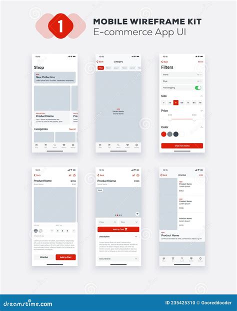 UI Mobile App Ecommerce UX GUI Design Elements Mobile Application Template Layout Stock