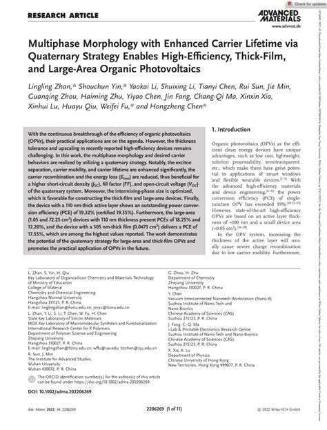 Pdf Multi‐phase Morphology With Enhanced Carrier Lifetime Via