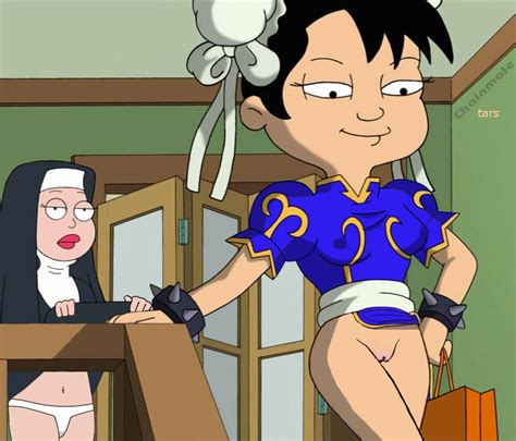Rule 34 2girls Accurate Art Style Akiko Yoshida American Dad Chainmale Chun Li Cosplay Color