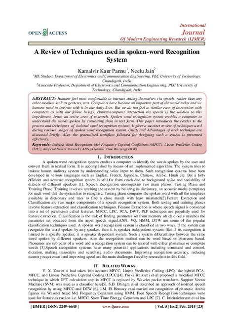 Pdf A Review Of Techniques Used In Spoken Word Recognition System