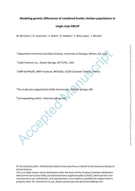 Pdf Modeling Genetic Differences Of Combined Broiler Chicken Populations In Single Step Gblup
