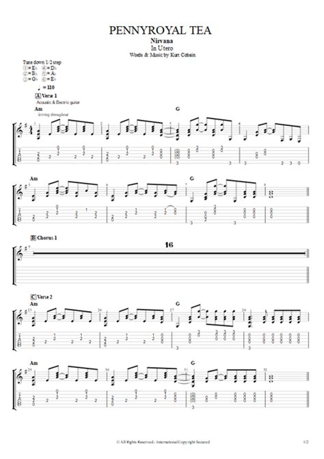 Tablature Pennyroyal Tea De Nirvana Guitar Pro Full Score Mysongbook
