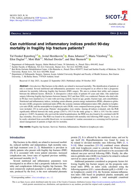 Pdf Can Nutritional And Inflammatory Indices Predict 90 Day Mortality In Fragility Hip
