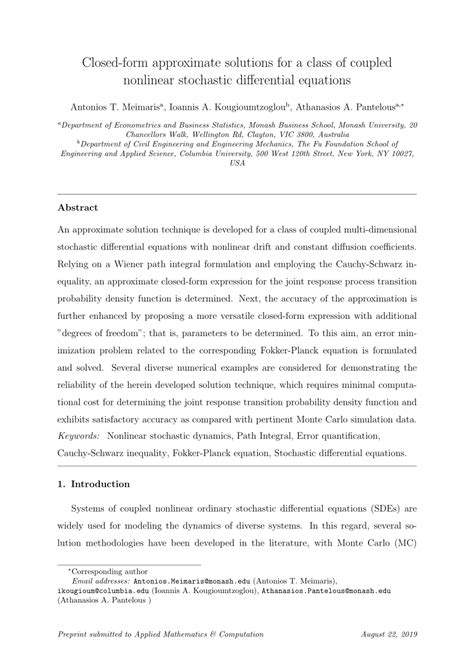 Pdf Closed Form Approximate Solutions For A Class Of Coupled Nonlinear Stochastic Differential