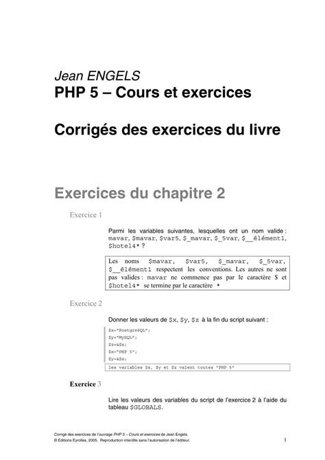 Pdf Jean Engels Php 5 Cours Et Exercices Corrigés Des Exercices Dokumen Tips