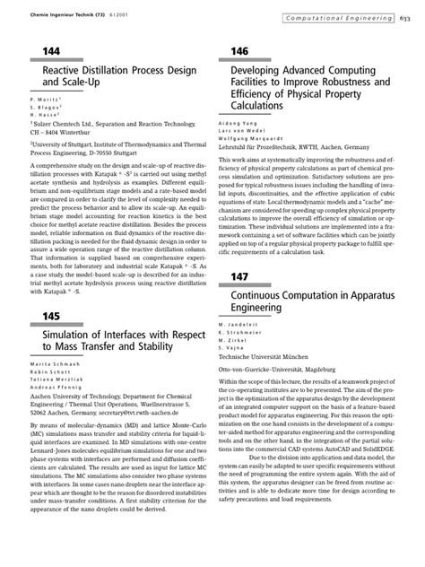 Reactive Distillation Process Design And Scale Up Chemie Ingenieur Technik Vol 73 Issue 6
