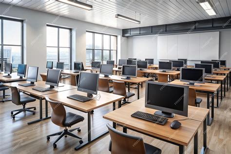 Empty Computer Classroom Interior With Classroom Elements Premium Ai Generated Image