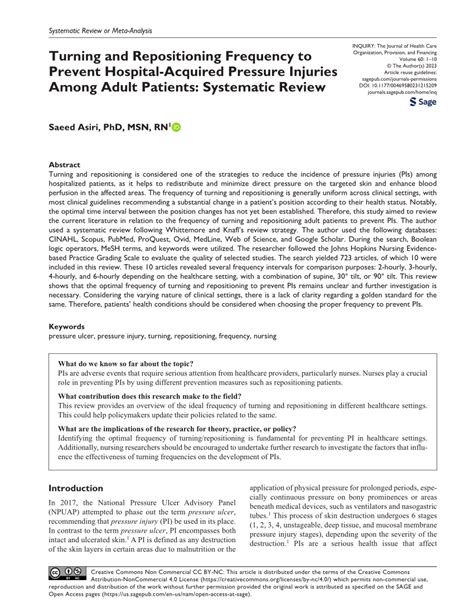 Pdf Turning And Repositioning Frequency To Prevent Hospital Acquired