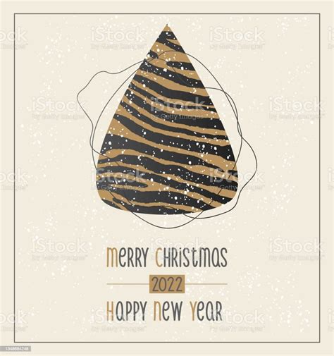 메리 크리스마스 트리 호랑이 피부 레터링과 행복한 새해 2022 디자인 세트 그림 크리스마스 트리에 대한 스톡 벡터 아트 및 기타 이미지 크리스마스 트리 가리기 겨울